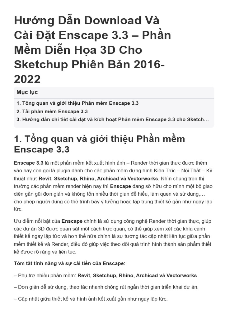 Download Enscape 3.3 Link Google Drive, Hướng Dẫn Chi Tiết | PDF