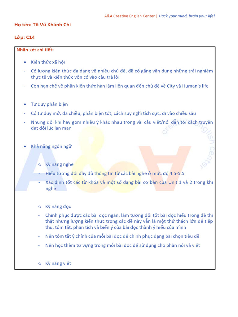 To Vu Khanh Chi - Evaluation | PDF