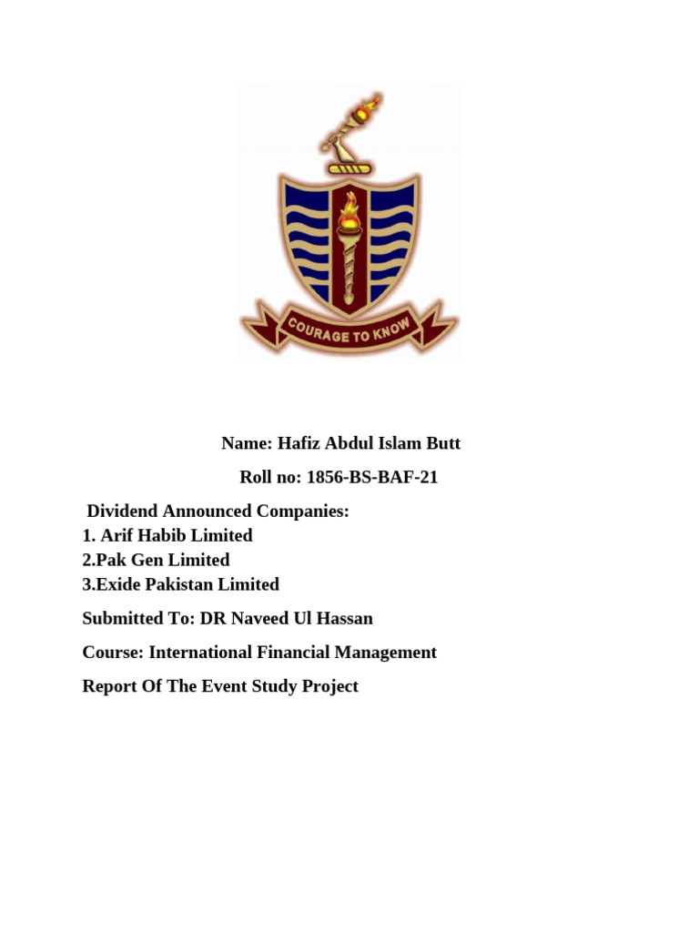 Event Study Final Report 1856-BS-BAF-21 | PDF | Dividend | Beta (Finance)