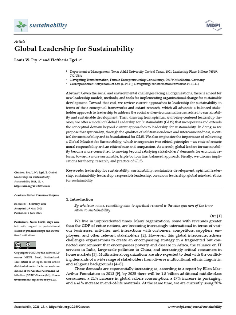 Global Leadership For Sustainability | PDF | Sustainability | Leadership