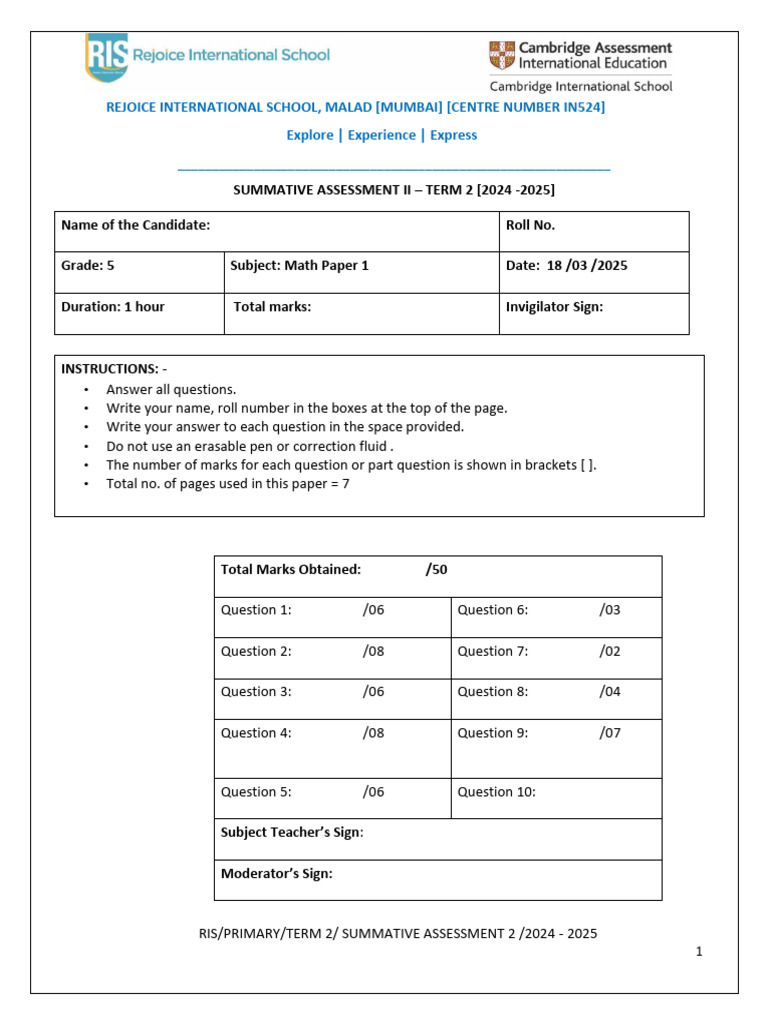 Grade 5 Math Summative Assessment 2025 | PDF | Angle | Geometry