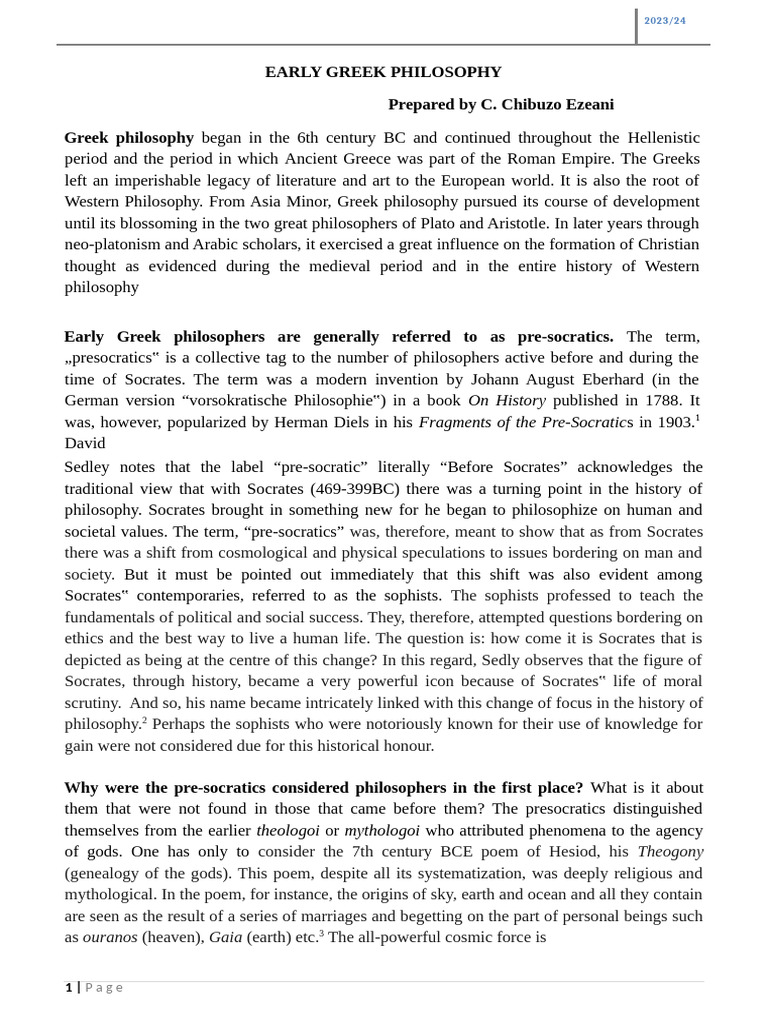 Early Greek | PDF | Ancient Greek Philosophy | Pythagoras