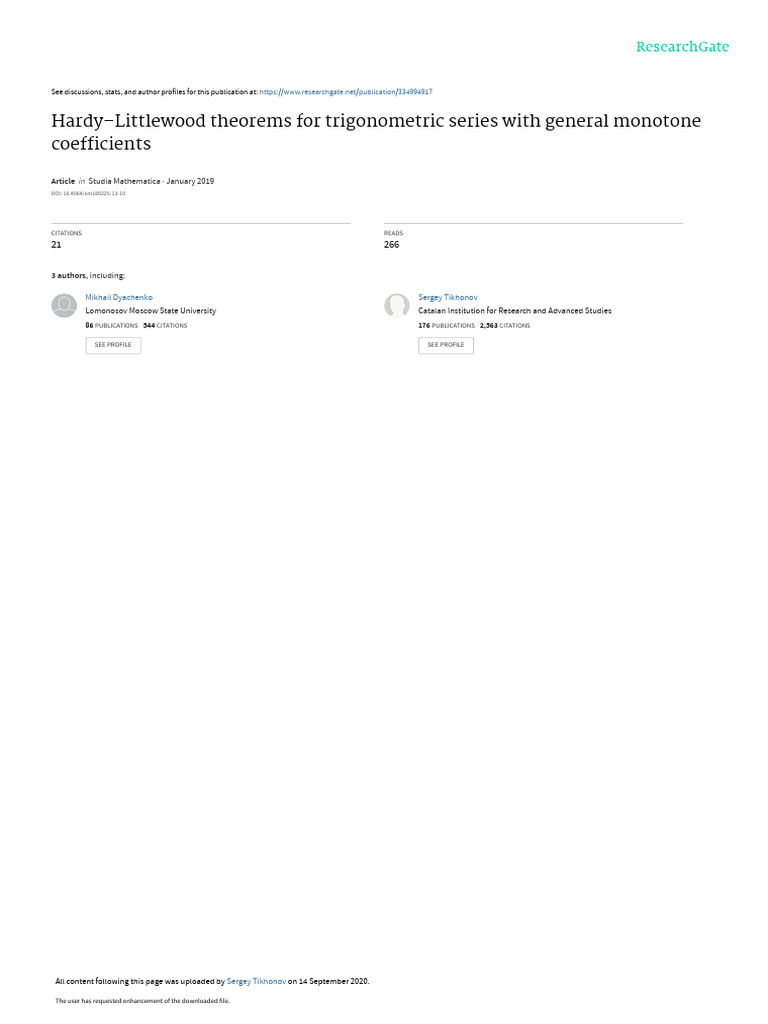 Hardy-Littlewood Theorems for Monotone Series | PDF | Fourier Series | Sequence