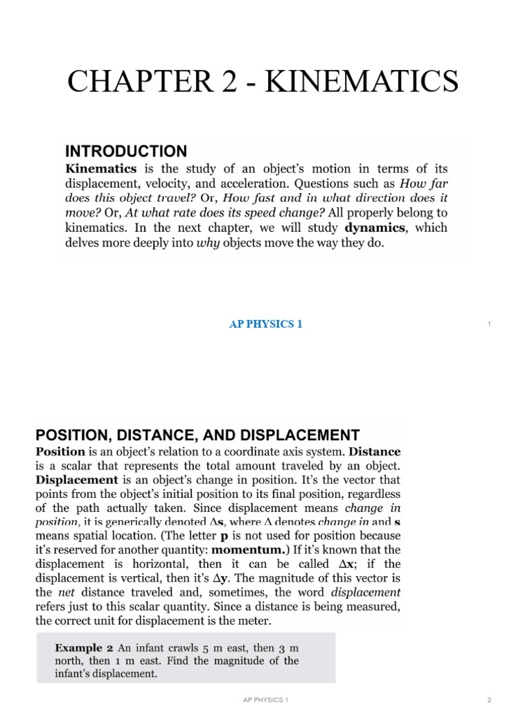 Kinematics in AP Physics 1 | PDF