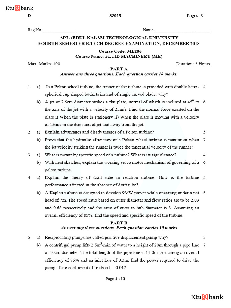 2018 Dec. ME206-D - Ktu Qbank | PDF | Pump | Applied And ...