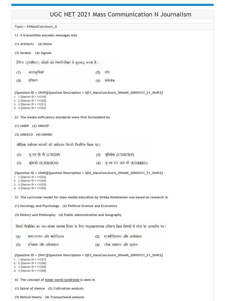 Ugc Net Mass Communication N Journalism Shift 2 Question Paper 2021 ...