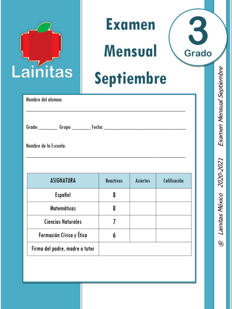 3er Grado - Examen Mensual Septiembre (2020-2021) | PDF | Alimentos | Agua
