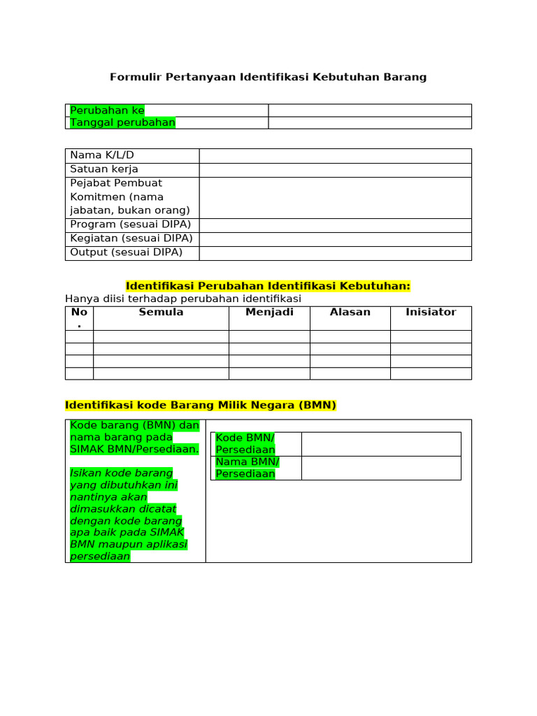 Formulir Identifikasi Kebutuhan Barang | PDF