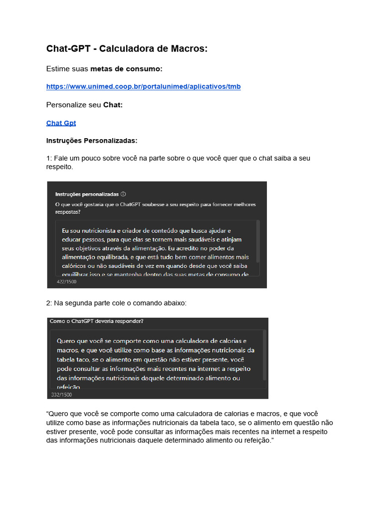 Chat GPT - Calculadora de Macros | PDF