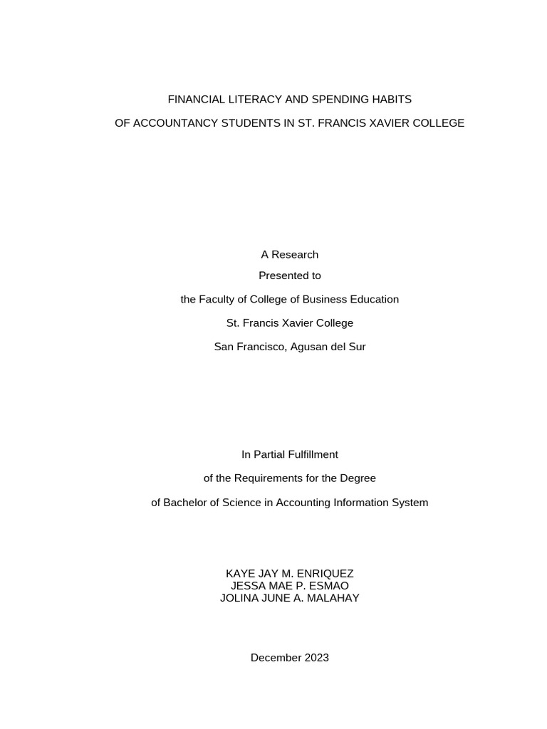 Financial Literacy and Spending Habits of Accountancy Students in St ...