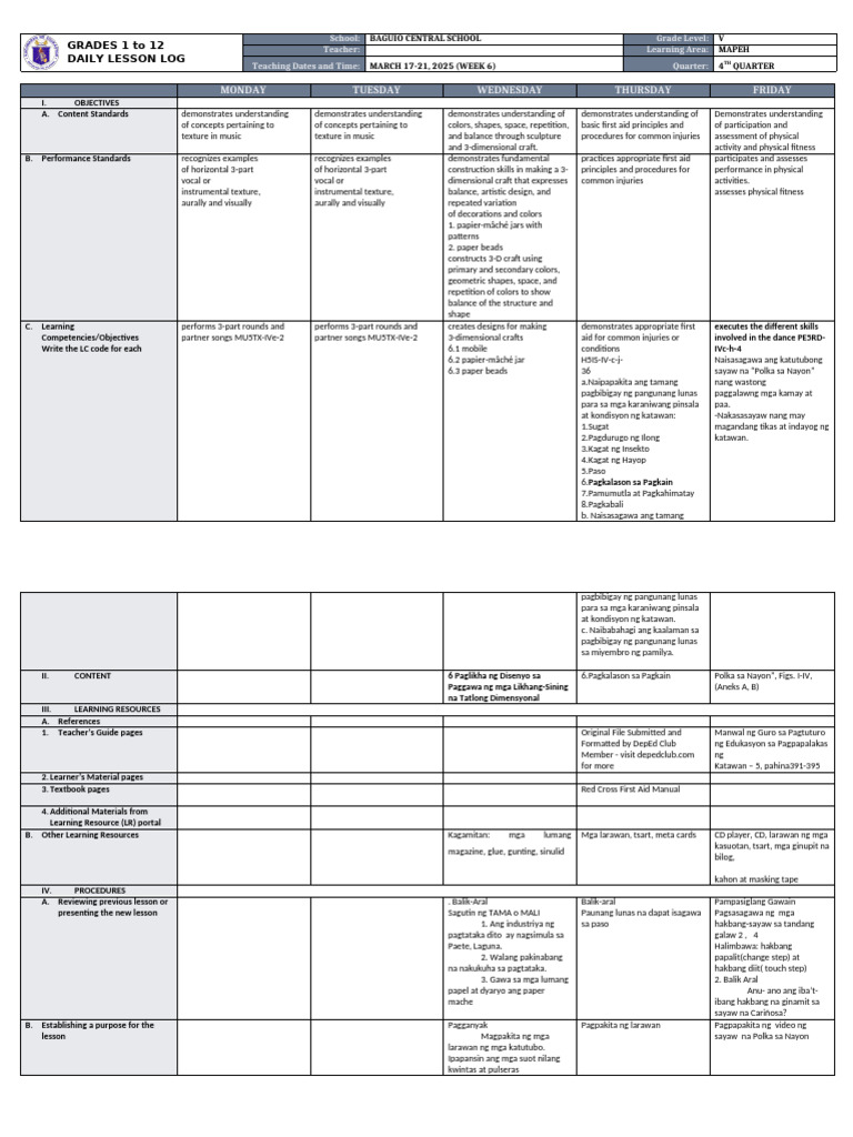DLL_MAPEH 5_Q4_W6 | PDF