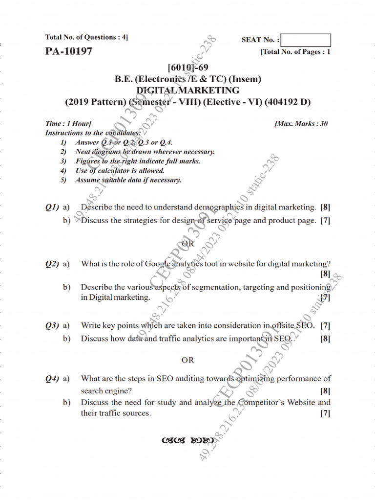 Digital Marketing Insem Paper Solution | PDF | Search Engine ...