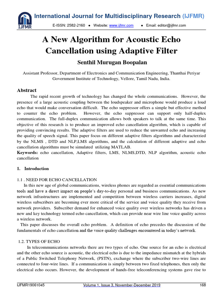 A_New_Algorithm_for_Acoustic_Echo_Cancel | PDF | Filter (Signal Processing) | Public Switched ...