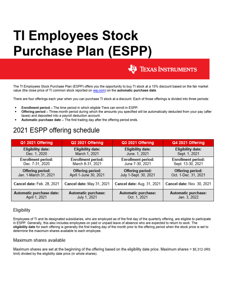 TI Employees Stock Purchase Plan Guide | PDF | Payroll Tax | Dividend