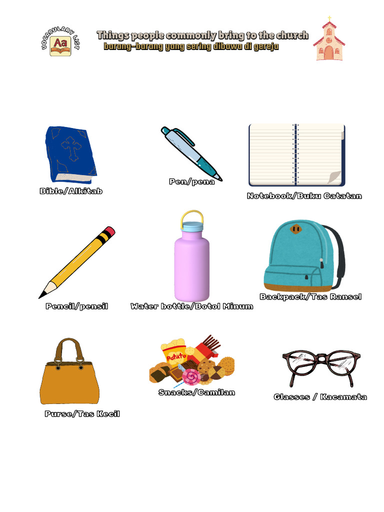 Common Church Items Vocabulary List | PDF
