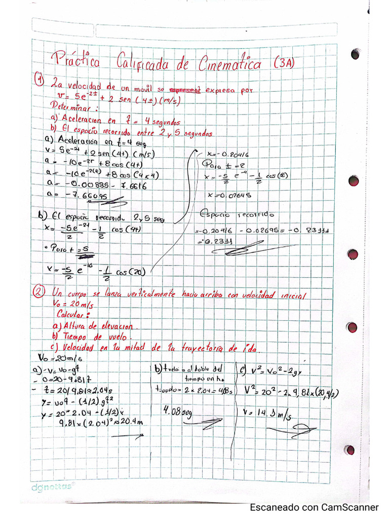 Práctica Calificada de Cinemática 3A | PDF