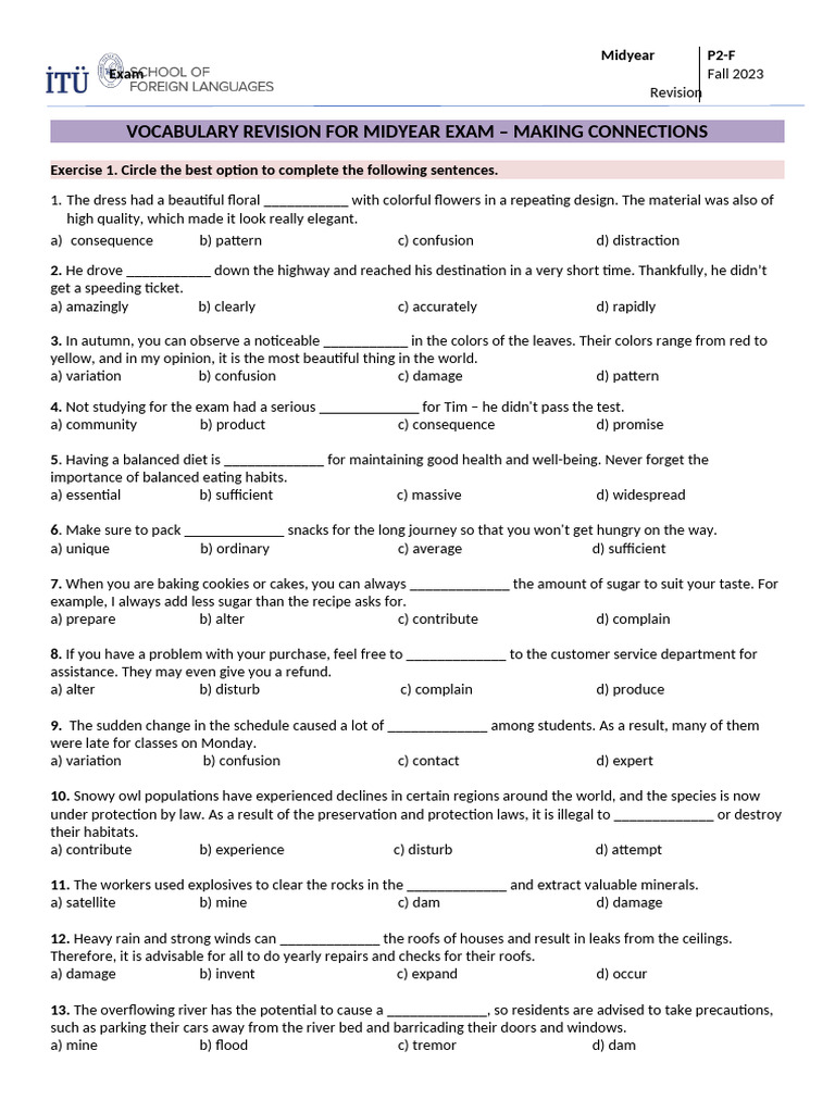 P2-F Midyear Revision Making Connections Vocabulary | PDF | Weather ...