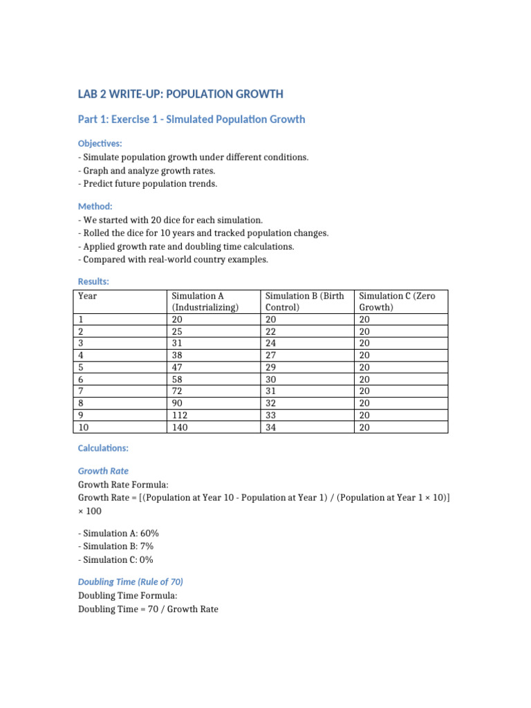 Population Growth Simulation Analysis | PDF