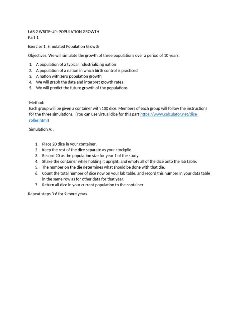 ENVR Lab 2 Population Pt 1 | PDF