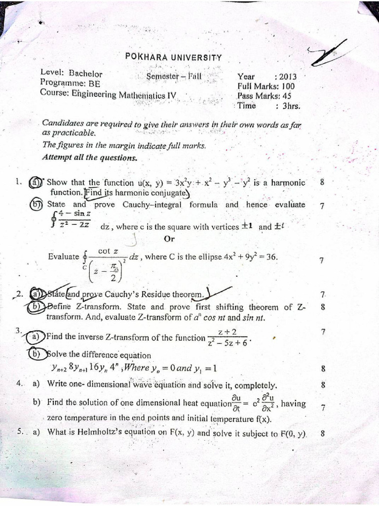 2013 to 2024 Past Questions (1)-Compressed - Converted | PDF | Fourier Transform | Calculus