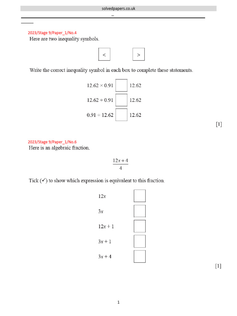 2023 Algebraic Representations and Manipulation Checkpoint Sec1 Math Progression Stage 9 | PDF