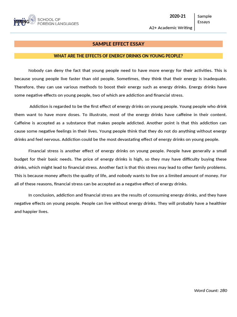 Effect Essay Sample-What Are The Effects of Energy Drinks On Young ...