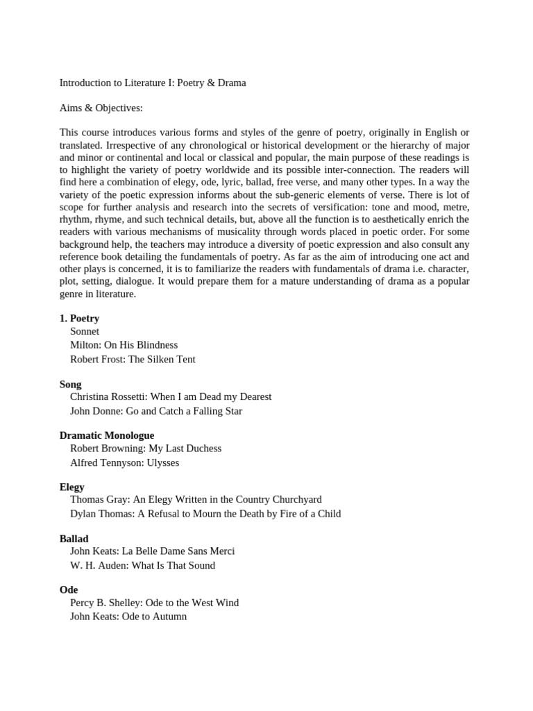 Poetry and Drama: Course Overview | PDF | Poetry | Phonaesthetics