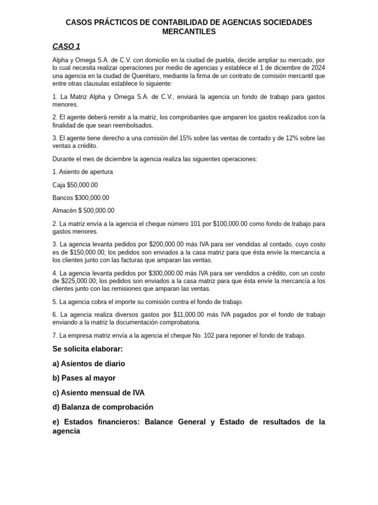 Casos Prácticos de Contabilidad de Agencias | PDF | Cheque | Servicios financieros