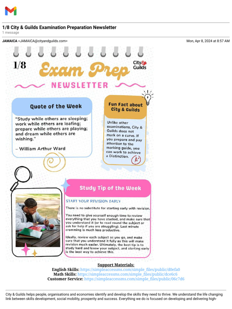 Gmail - 1 - 8 City & Guilds Examination Preparation Newsletter | PDF