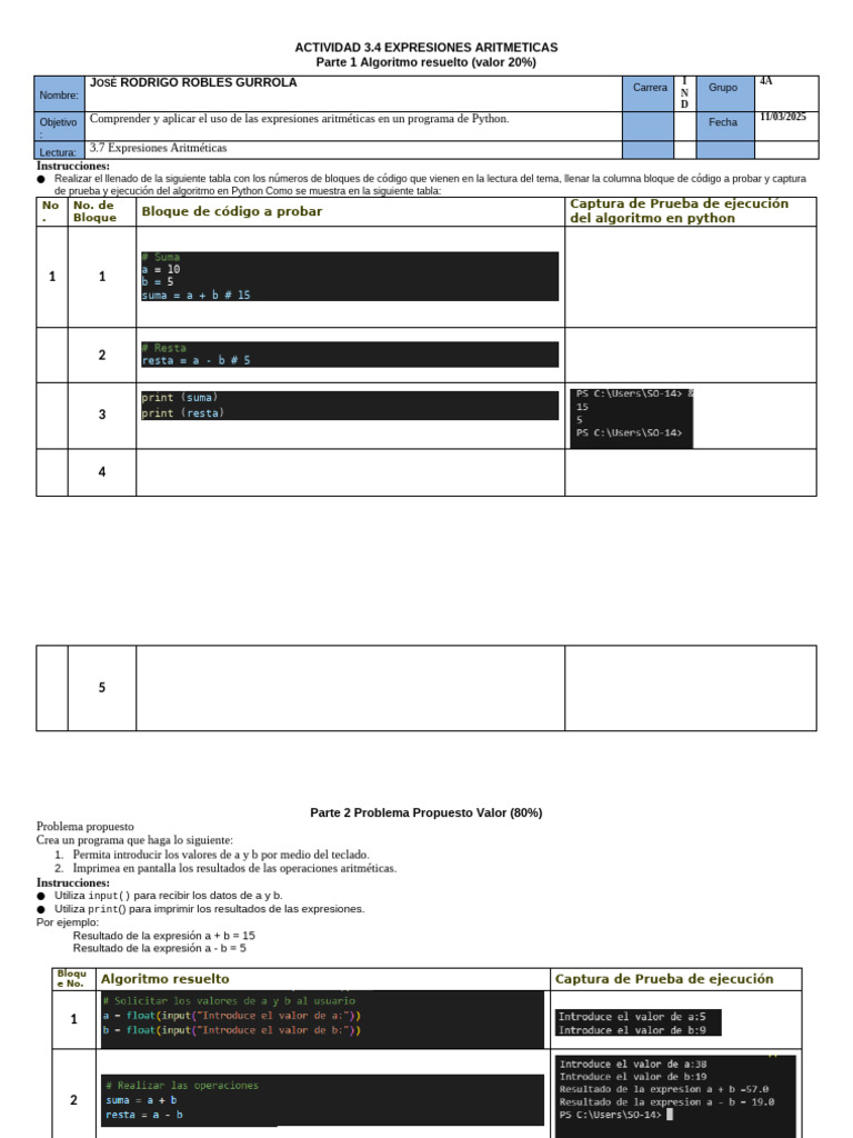 Expresiones Aritméticas en Python | PDF | Python (lenguaje de programación) | Ingeniería Informática