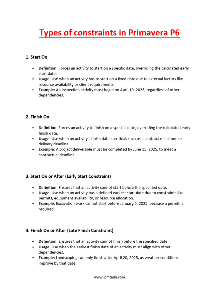 Types of Constraints in Primavera P6 | PDF