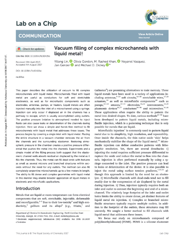 Lin 2017 Microfluidic Metal Channels | PDF