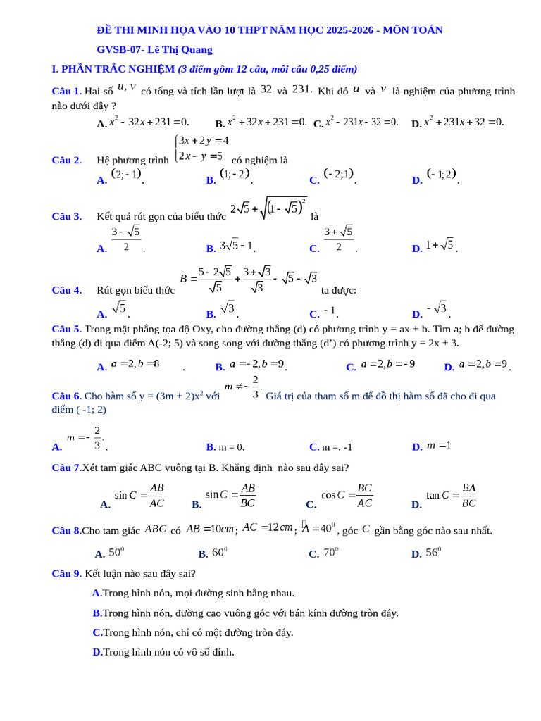 Đề Số 34 - TS10-2526 | PDF