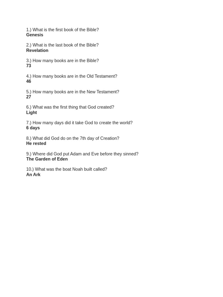 Bible Quiz - Group 1 (KG To 3rd) | PDF