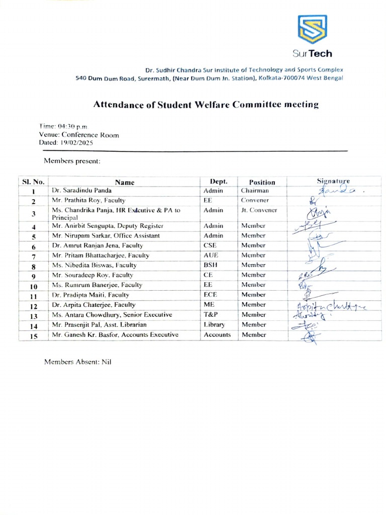Student Welfare Committee Attendance | PDF