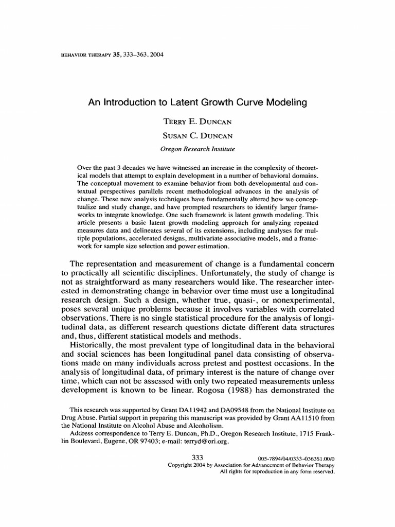 An Introduction To Latent Growth Curve Modeling | PDF | Regression ...