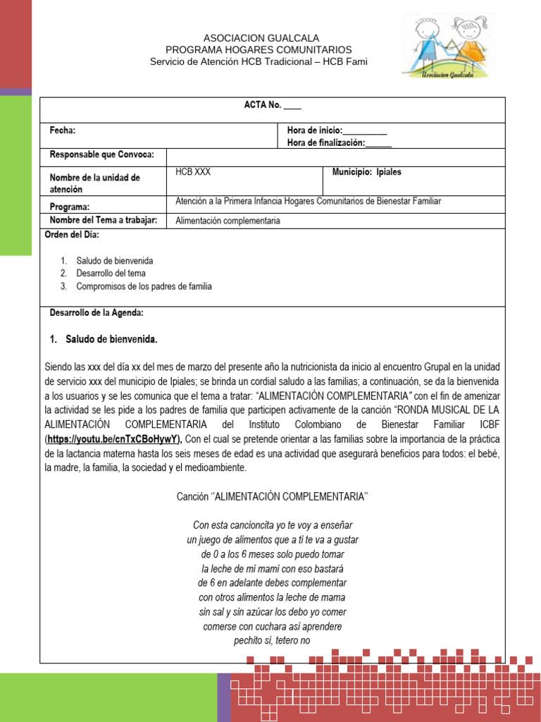 Acta Alimentacion Complementaria | PDF | Alimentos