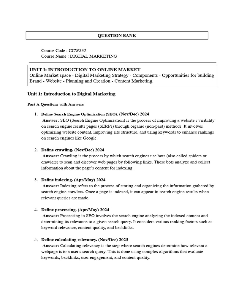 DM QUESTION BANK - Google Docs | PDF | Search Engine Optimization ...