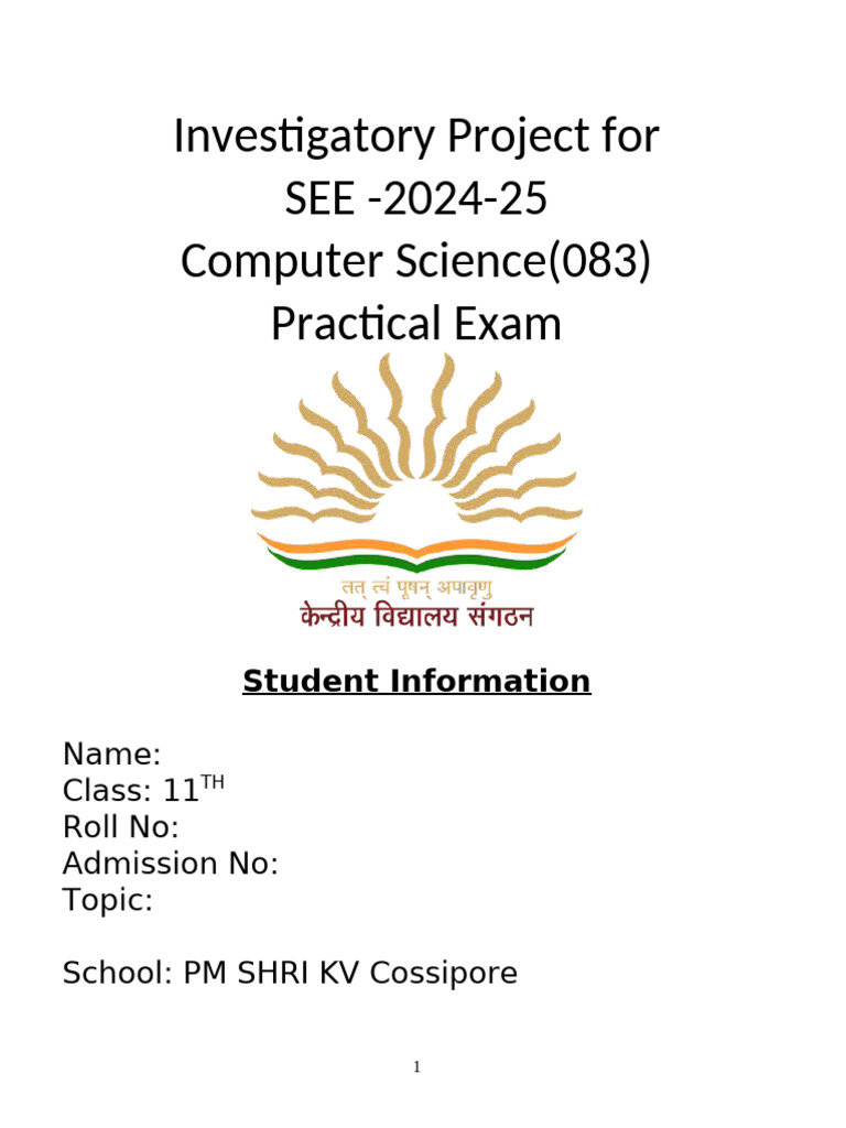 Computer Science Investigatory Project | PDF