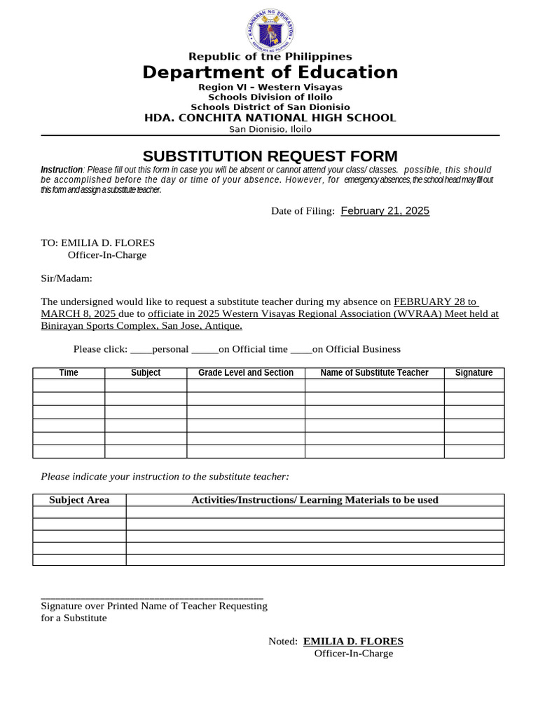 Substitution Plan | PDF