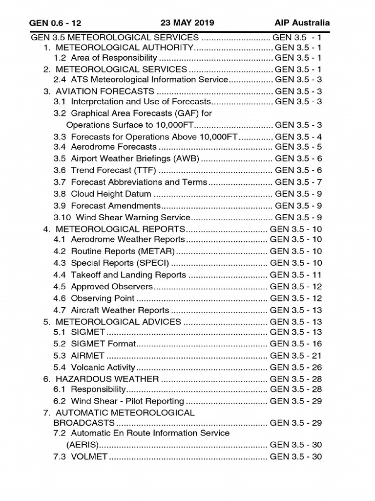 AIP GEN 3.5 Meteorological Services | PDF | Physical Geography | Weather