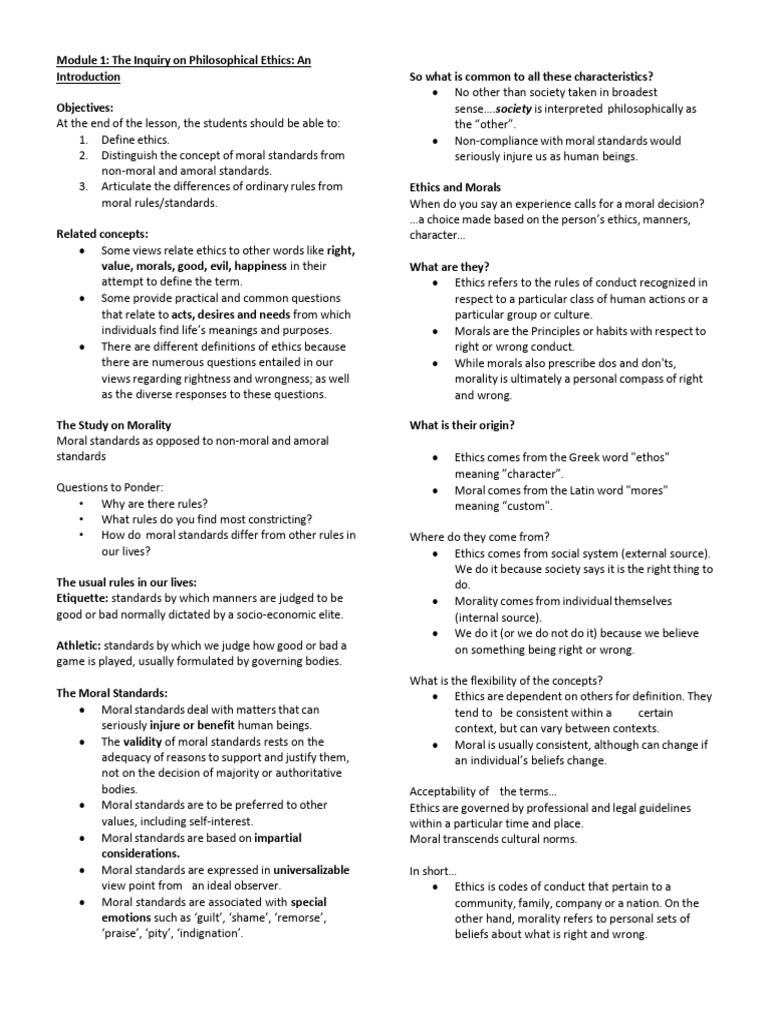 Ethics Midterms With Finals Reviewer Module 1 6 | PDF | Courage | Morality