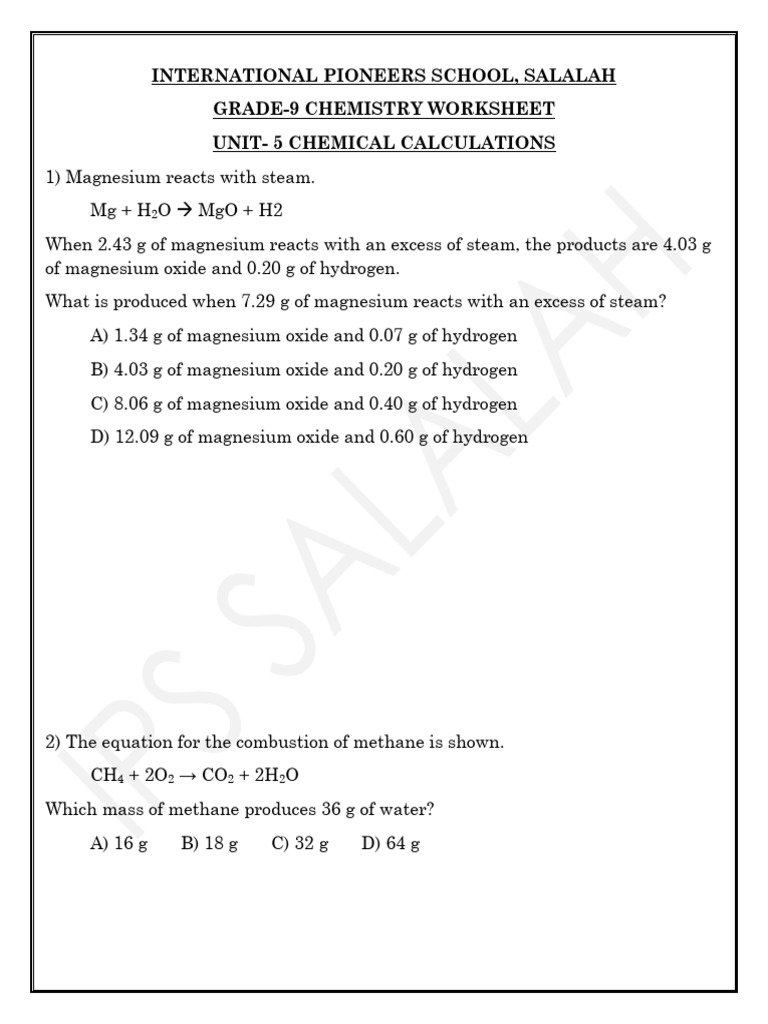Igcse Unit - 5 - Chemical Calculations Worksheet | PDF | Acid | Nitric Acid