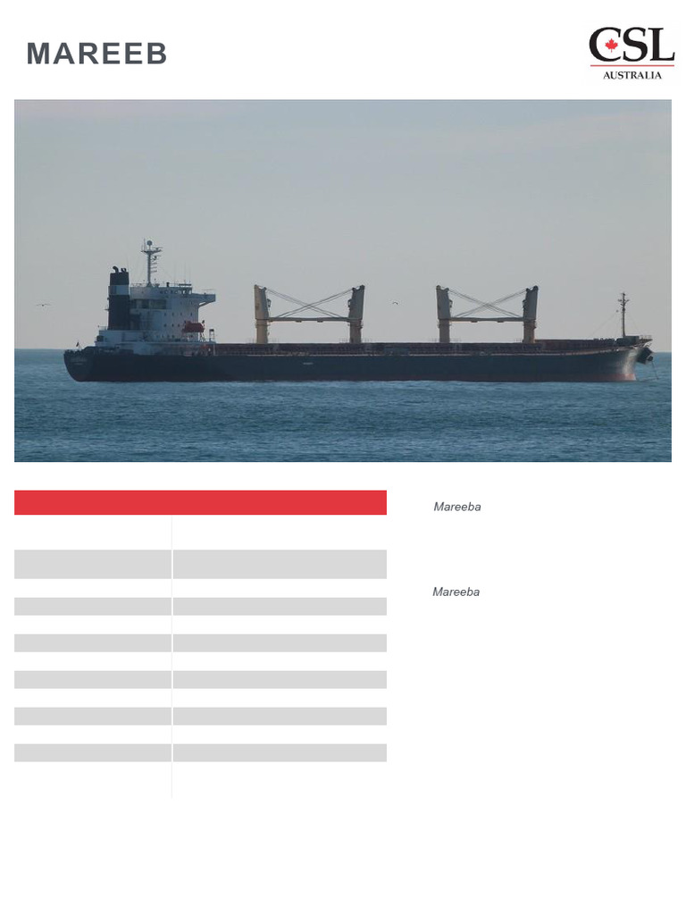 MV Mareeba Bulk Carrier Specs | PDF | Tonnage | Freight Transport