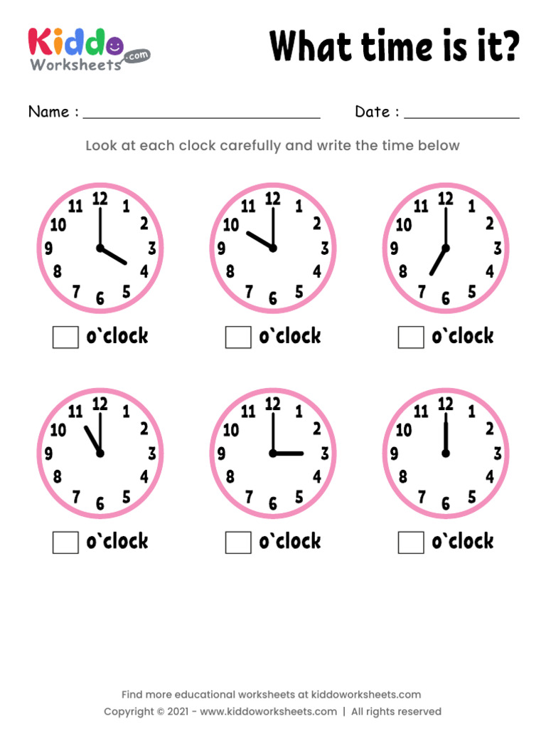 Clock Time Recognition Worksheet | PDF