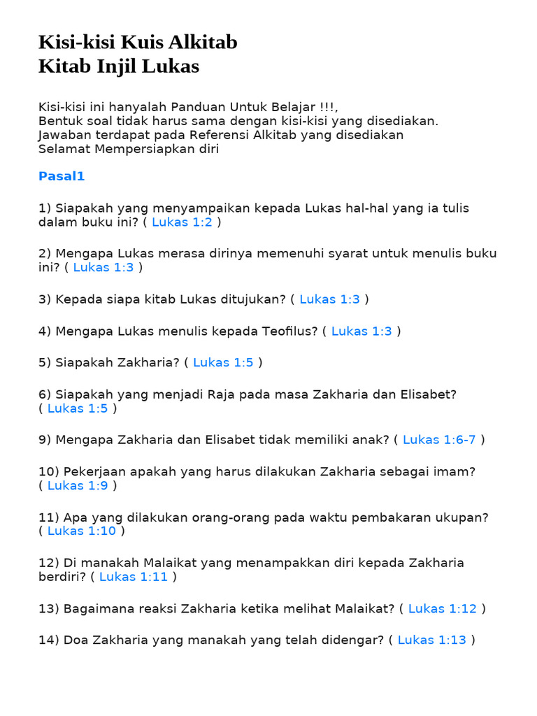 Kisi-Kisi Injil Lukas | PDF