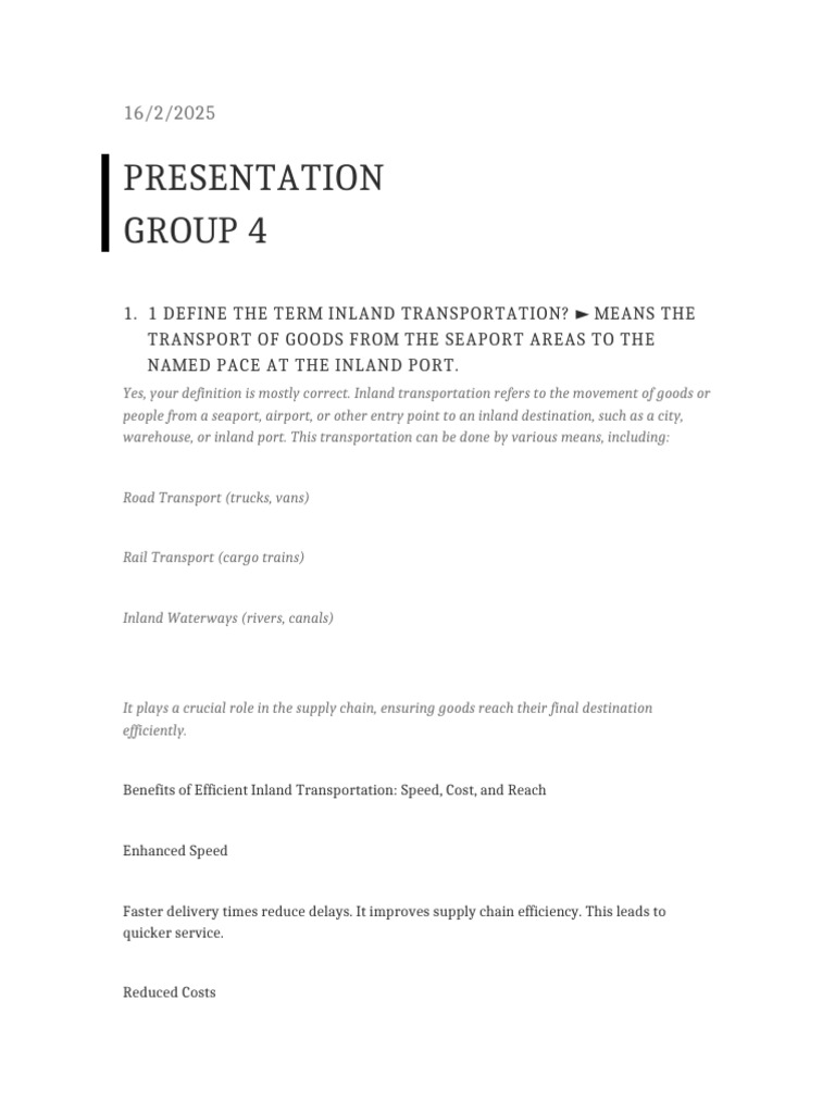 Understanding Inland Transportation Benefits | PDF