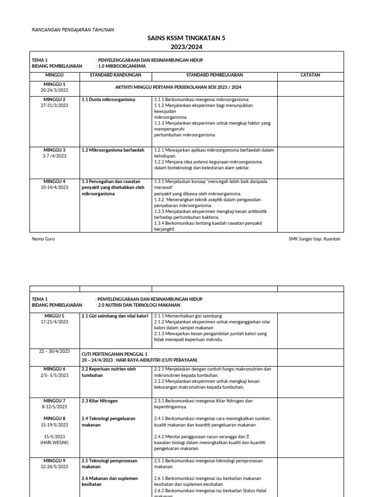 RPT Sains KSSM T5 2026 | PDF