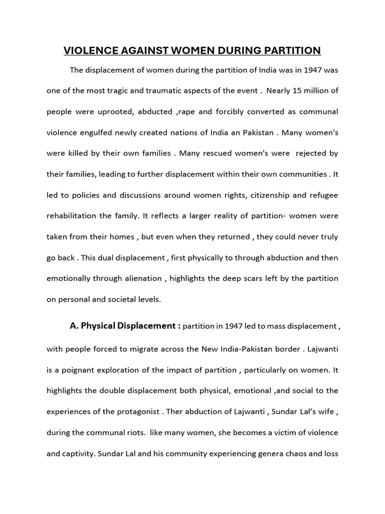 Women's Trauma During India's Partition | PDF | Partition Of India ...