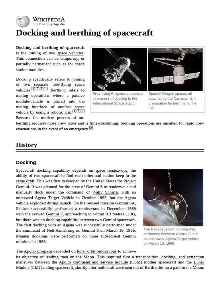 Docking_and_berthing_of_spacecraft | PDF | Docking And Berthing Of Spacecraft | Space Rendezvous